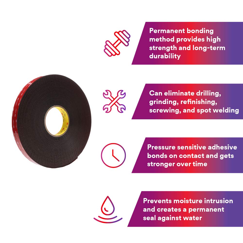 3M VHB Tape 5952 Double-Sided Acrylic Foam Tape - Heavy Duty, Industrial Mounting Tape - 1 inch width x 36 yards length, 45 mil thick - Black