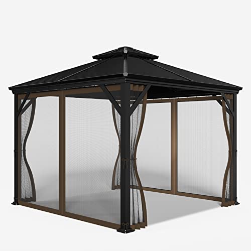 12-ft x 12-ft Gazebo Netting Replacement,Universal 4-Panel Mosquito Netting for Gazebo with Zippers(Only Netting)-Brown