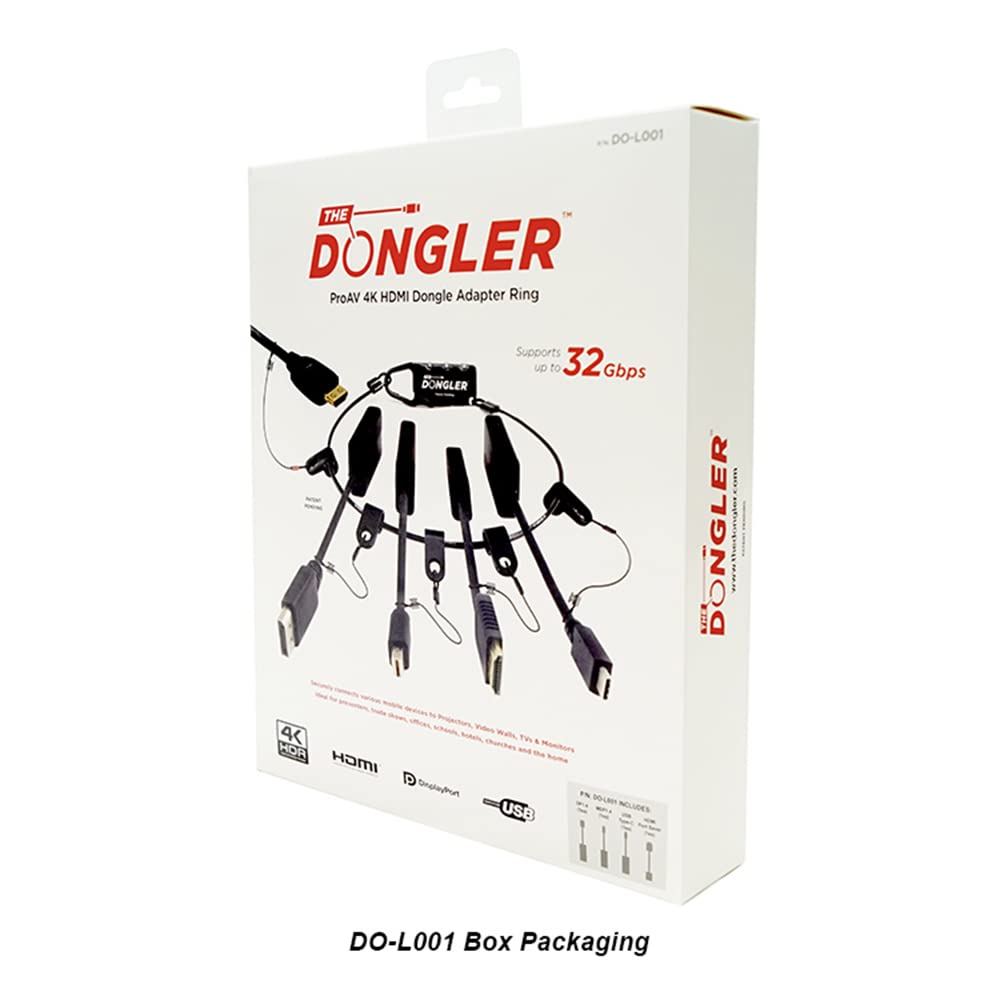The Dongler Loaded - ProAV 4K HDMI Dongle Adapter Ring - Supports up to 32Gbps Input, 4K with HDR - Includes Combination Lock with (4) Pigtail Dongle Adapters