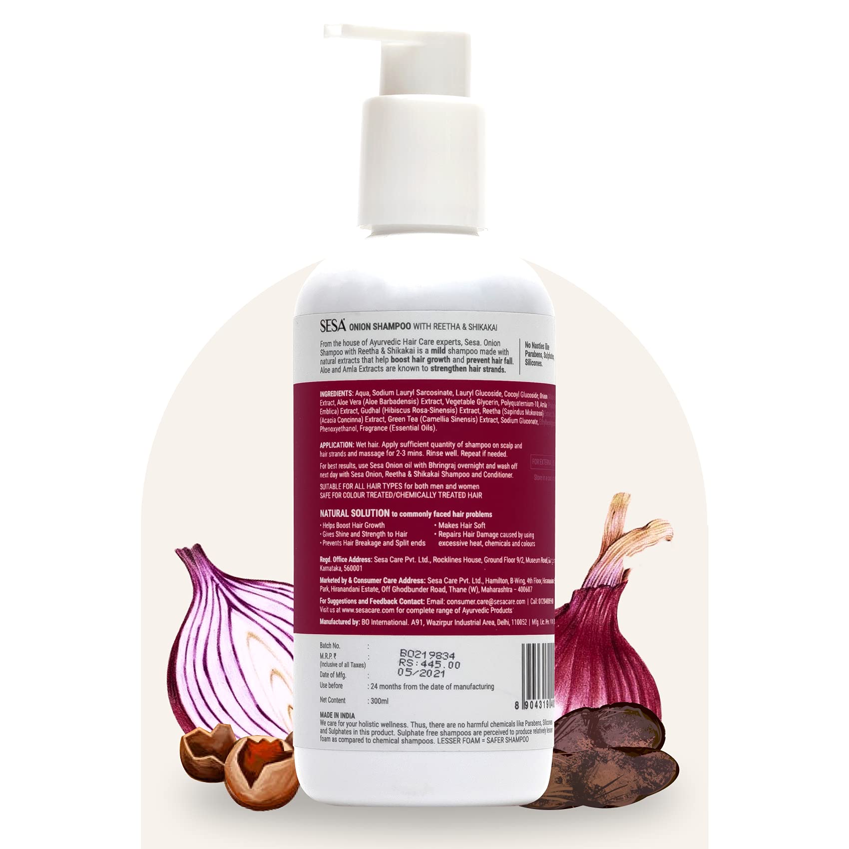 sesa Onion Shampoo 300ml, Natural Hair Growth & Damage Control, Paraben & Sulphate Free, Reetha & Shikakai, 10.14oz (Pack of 1)