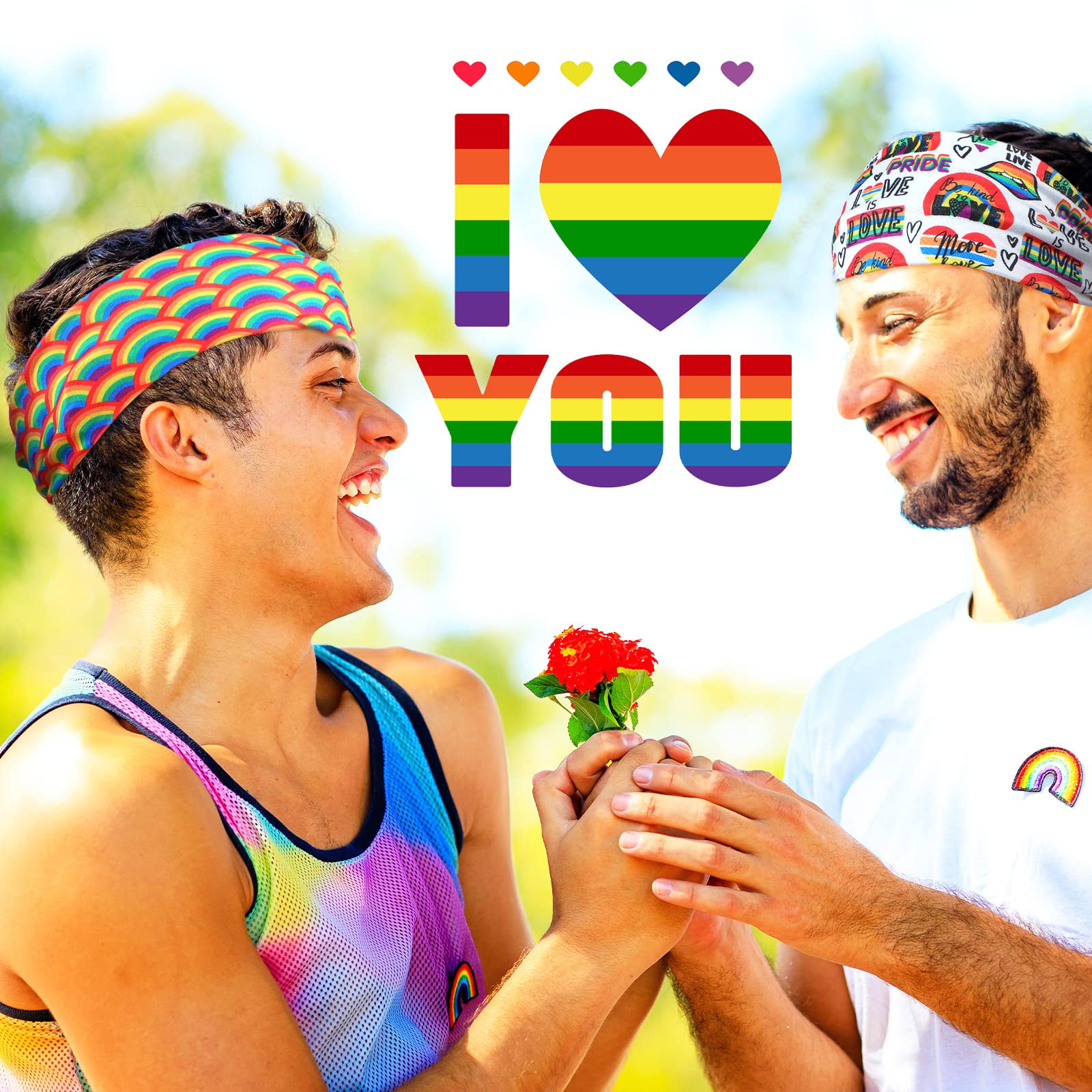 12 Pieces Rainbow Pride Headbands - Elastic Non-Slip Hair Accessories for Girls, Women, and Men (Colorful Pattern)