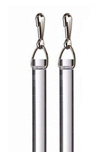 48" Heavy Duty Clear Acrylic Drapery Baton Curtain Wands 1/2" Thick with Stainless Steel Snap Hooks (2-Pack)