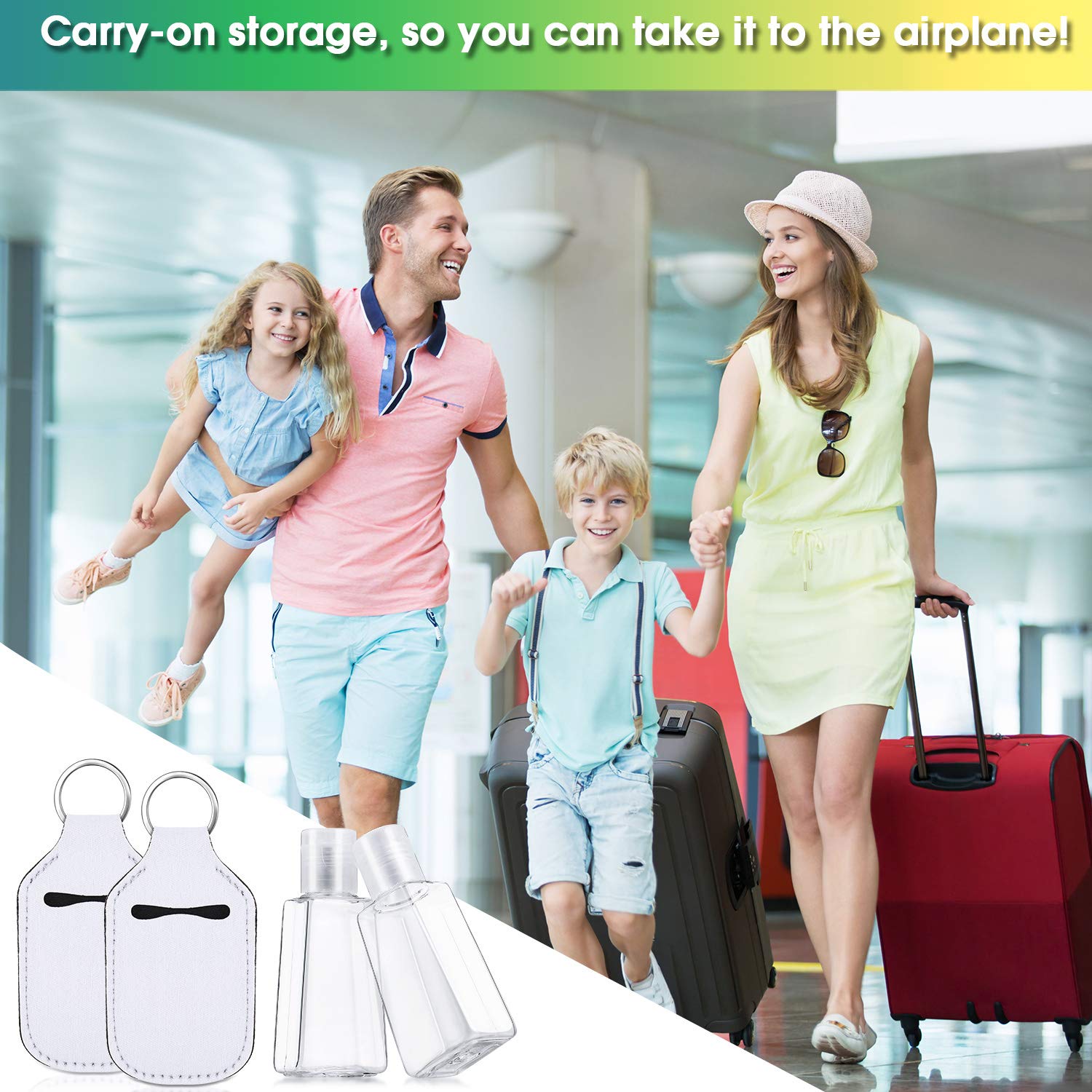 12 Sets Travel Bottle Keychain Holder 30 ml/ 1 oz Flip Cap Plastic Bottle Empty Clear Keychain Reusable Container for Soap Liquid Shower Gel Body Lotion (White)