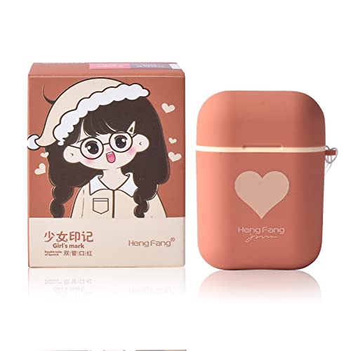 LAMUSELAND Matte Lipstick, 2Pc/Set Waterproof Long Lasting Moisturizing Lip Stain Earphone Dual-color Lip Gloss Primer, Non-stick Cup Lip Make Up Gift Kit for Girls (Red)