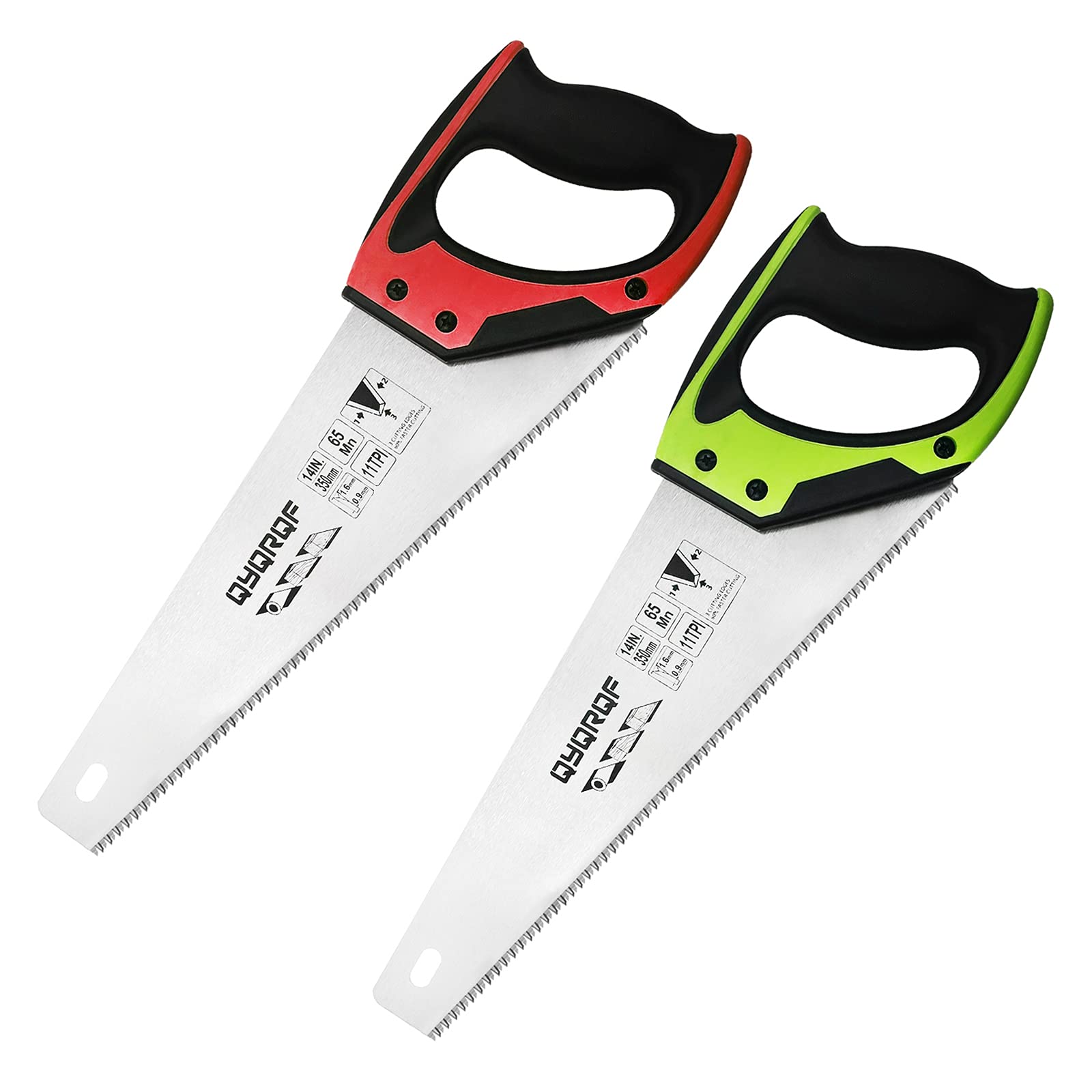 14 in. Pro Hand Saw, 11 TPI Fine-Cut Soft-Grip Hardpoint Handsaw Perfect for Sawing, Trimming, Gardening, Cutting Wood, Drywall, Plastic Pipes, Sharp Blade, Ergonomic Non-Slip Handle (green)