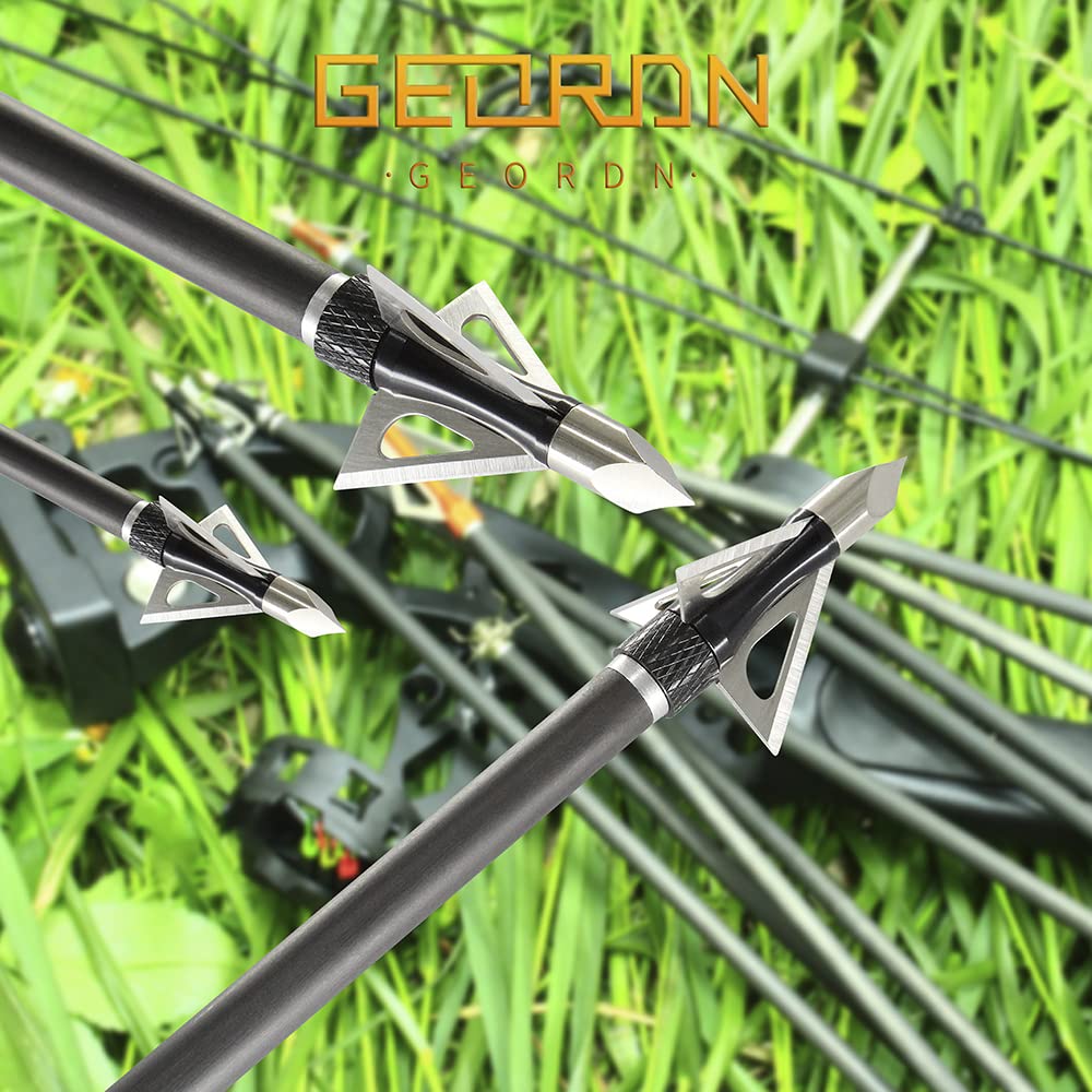 100 Grains Archery Hunting Broadheads 1-1/8" Cutting 3-Fixed-Blades Bow-Hunting Arrow Tip 6 PK (Black 6 pk)