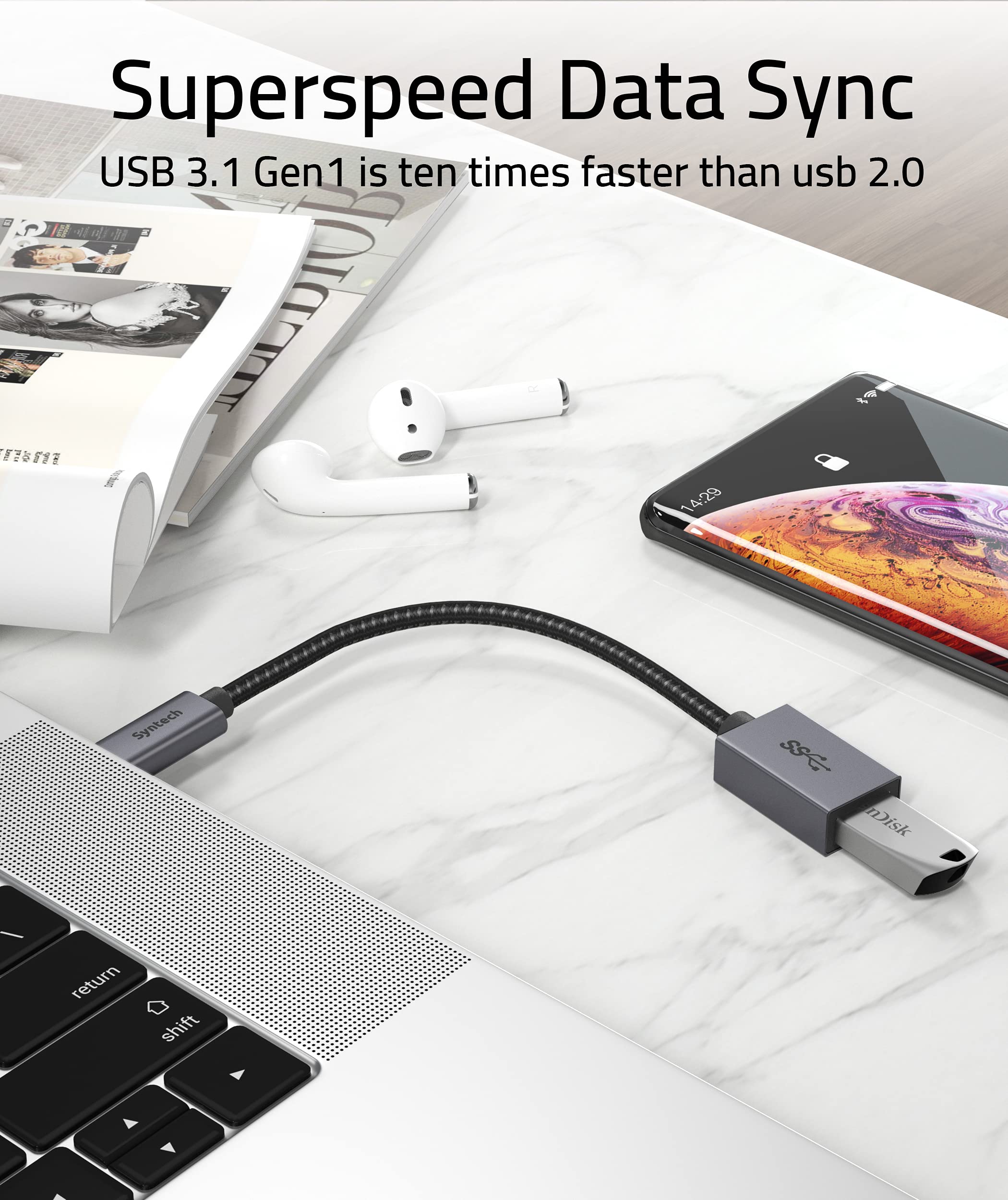 Syntech USB C to USB Adapter, 2 Pack USB C to USB3 Adapter,Thunderbolt 3 to USB Female Adapter OTG Cable Compatible with iPhone 16/15 Pro Max, iPad Air 2020, MacBook Pro, Air and More Space Gray