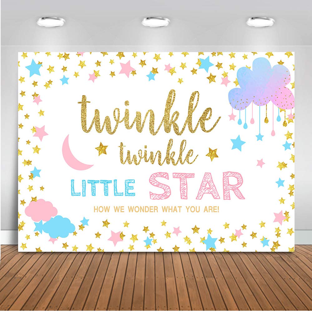 Mocsicka Twinkle Star Gender Reveal Decoration, Boy or Girl Gender Reveal Backdrop, 5x3ft Vinyl Twinkle Twinkle Little Star Banner Supplies(White,5x3ft)