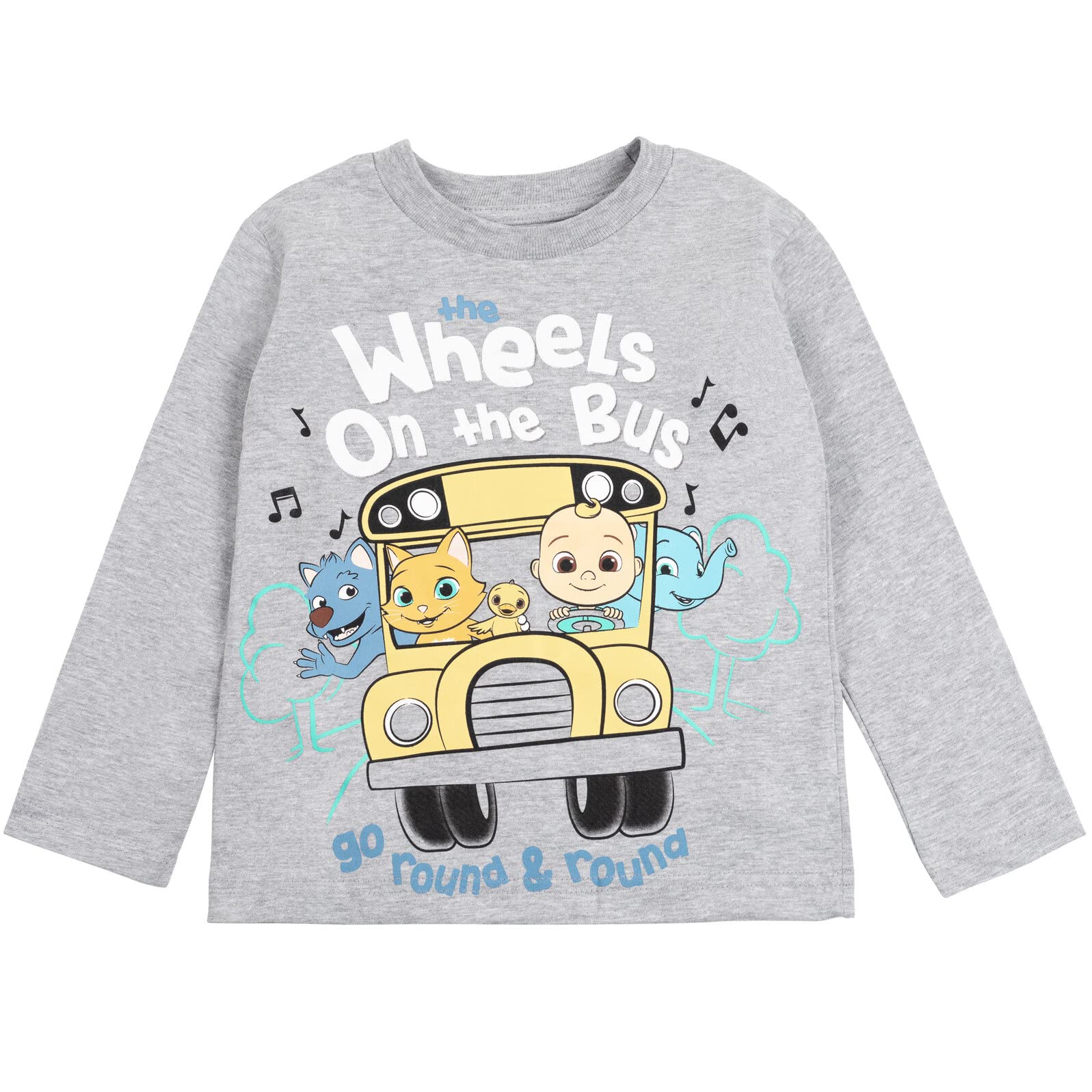 CoComelon JJ Kitty Infant Baby Boys 2 Pack Long Sleeve Graphic T-Shirts White/Heather Gray 18 Months