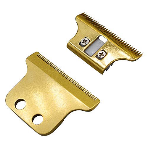 Professional T Wide Replacement Blades Set #2215, Assembled 1 Carbon Steel Fixed Fade Blade, 1 Carbon Steel Moving Cutter Blade, Compatible with Wahl 5 Star Detailer 8081 Hair Trimmers(Gold)