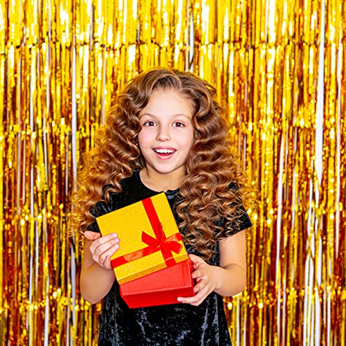 2 Pack Gold Backdrop Birthday Decorations Foil Curtain Backdrop Gold Streamers Dance Party Decorations Photo Booth Props for Bachelorette Decorations Christmas Halloween New Years Eve Party Supplies