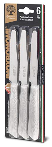 6 kitchen Knifes (Knives) - Italian Stainless Steel Vegetable/Steak/Table Knife Cutlery (Bleached Oak)