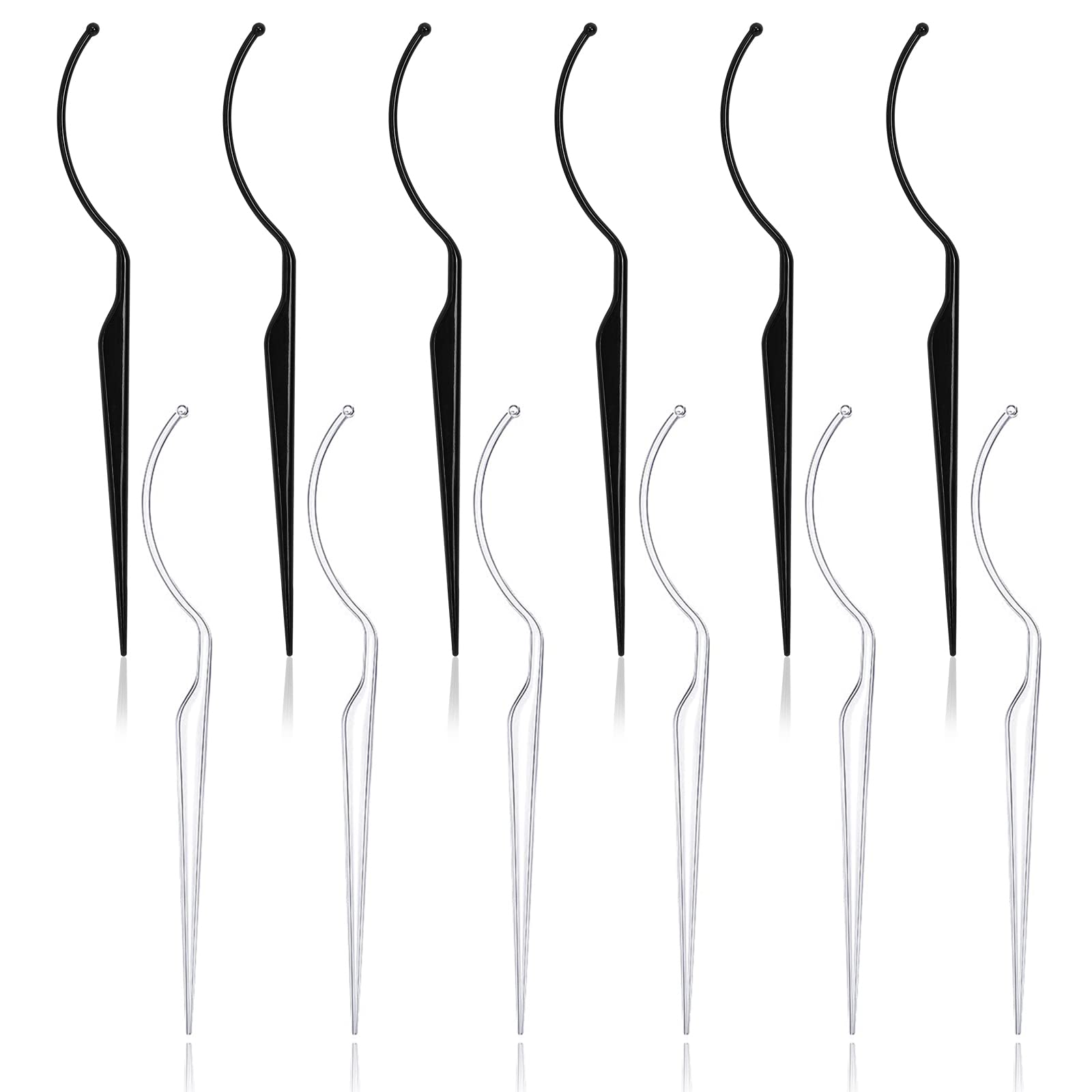 12 Pcs False Eyelashes Display Stick Eyelashes Applicator Tool 3D Eyelash Extensions Style Try on Sticks Planting Grafted Eye Lashes Applicator ​(Black, Transparent）