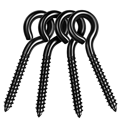 teziicus 8 Pack 3.2 Inches Screw Eyes Black,Eye Hooks Screw in Heavy Duty,Eye Bolt,Long Eye Screws Ring ,Swing Hooks for Hammock Stand, Swings Chair,Yoga, Indoor & Outdoor,Self Tapping Screws…