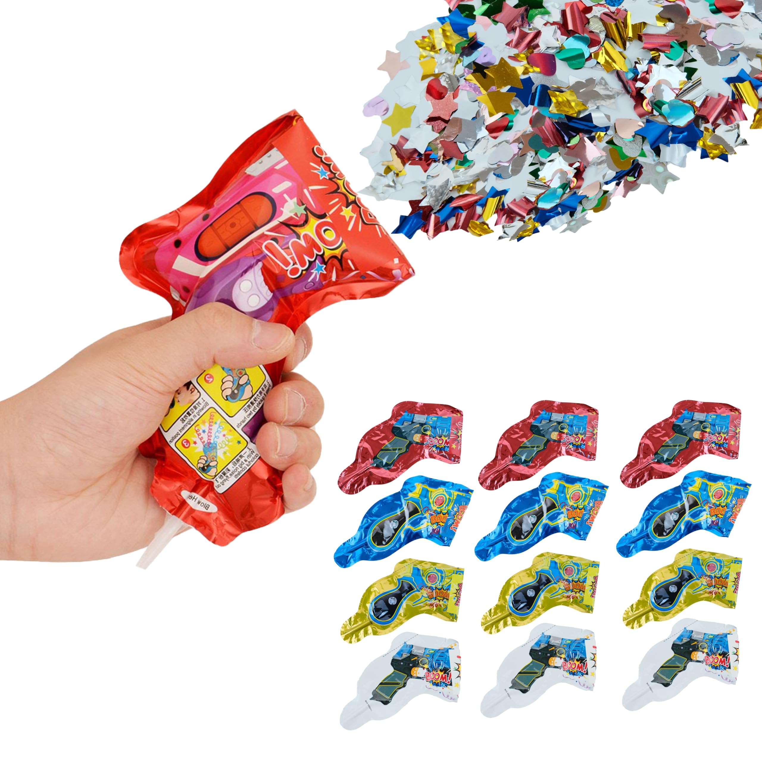 12 pcs Confetti Poppers Cannons Inflatable Shooter Handheld Confetti Cannon Party Confetti, Eco-friendly Material for Family Party Birthday Wedding Graduation Celebrations Decoration Toy