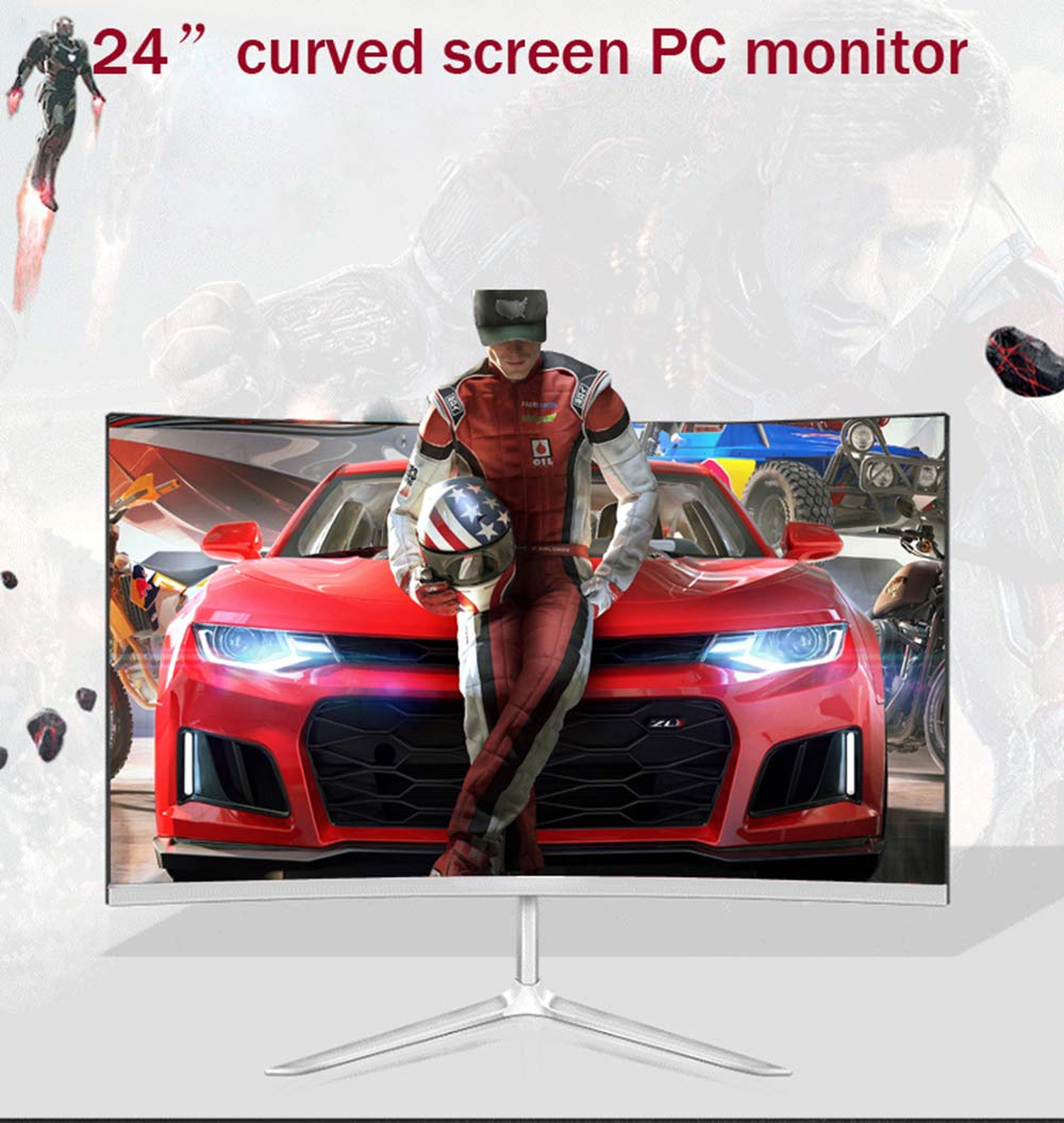N / A NFJ024 24 Inch Gaming Monitor for Esports, IPS Curved Screen 1920 * 1080P Frameless 144Hz Refresh Rate 1Ms (HDMI VGA Interface) Low Blue Light Mode, for Home and Office, White