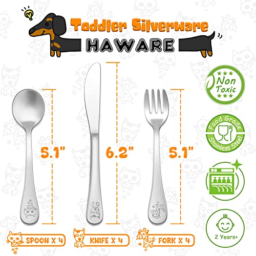 12-Piece Kid Silverware Flatware Set, HaWare Stainless Steel Toddler Preschooler Eating Utensils, Metal Cutlery for Self Feeding, Mini Flatware Set for Home Kitchen School, Healthy and Dishwasher Safe