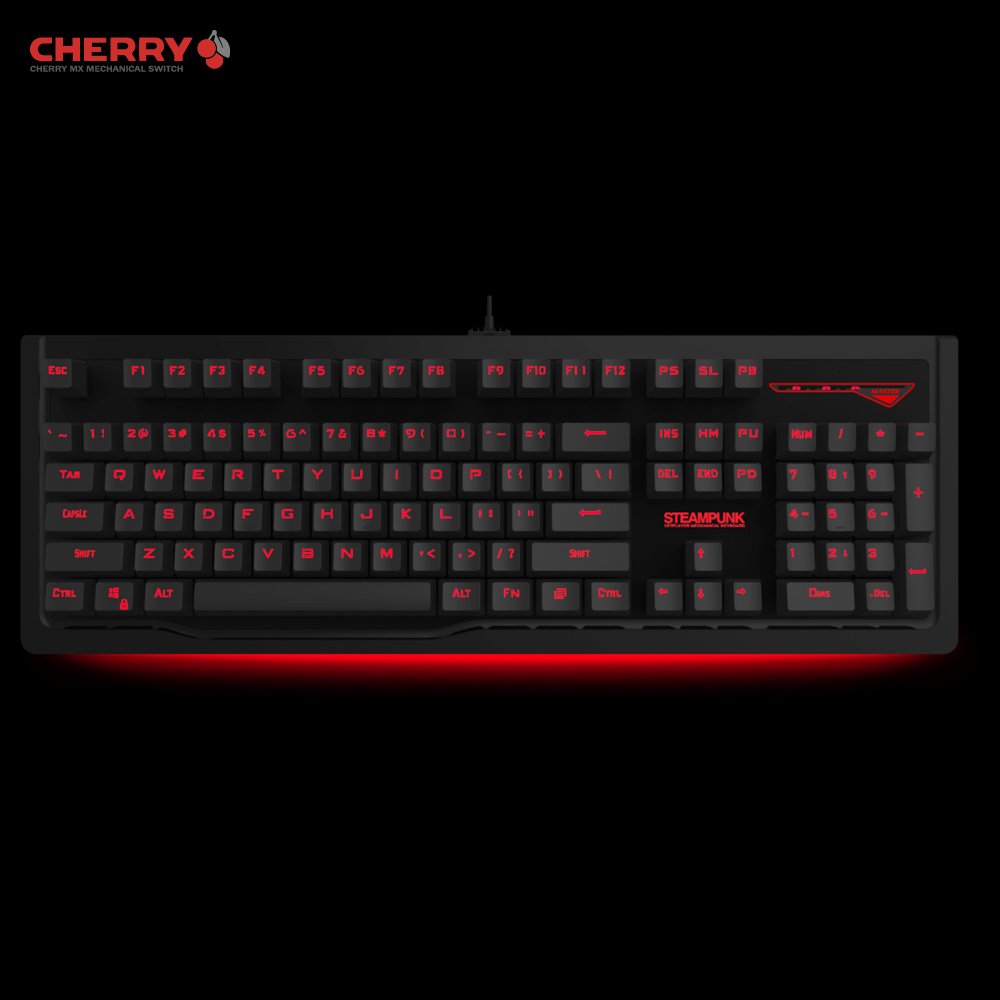 1STPLAYER Steampunk Mechanical Gaming Keyboard, Cherry MX Red Switches, Backlit Red LED, 104 Keys Full Size