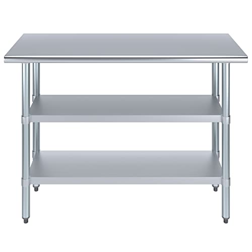 48" Long X 18" Deep Stainless Steel Work Table with 2 Shelves | Metal Food Prep Station | Commercial & Residential NSF Utility Table