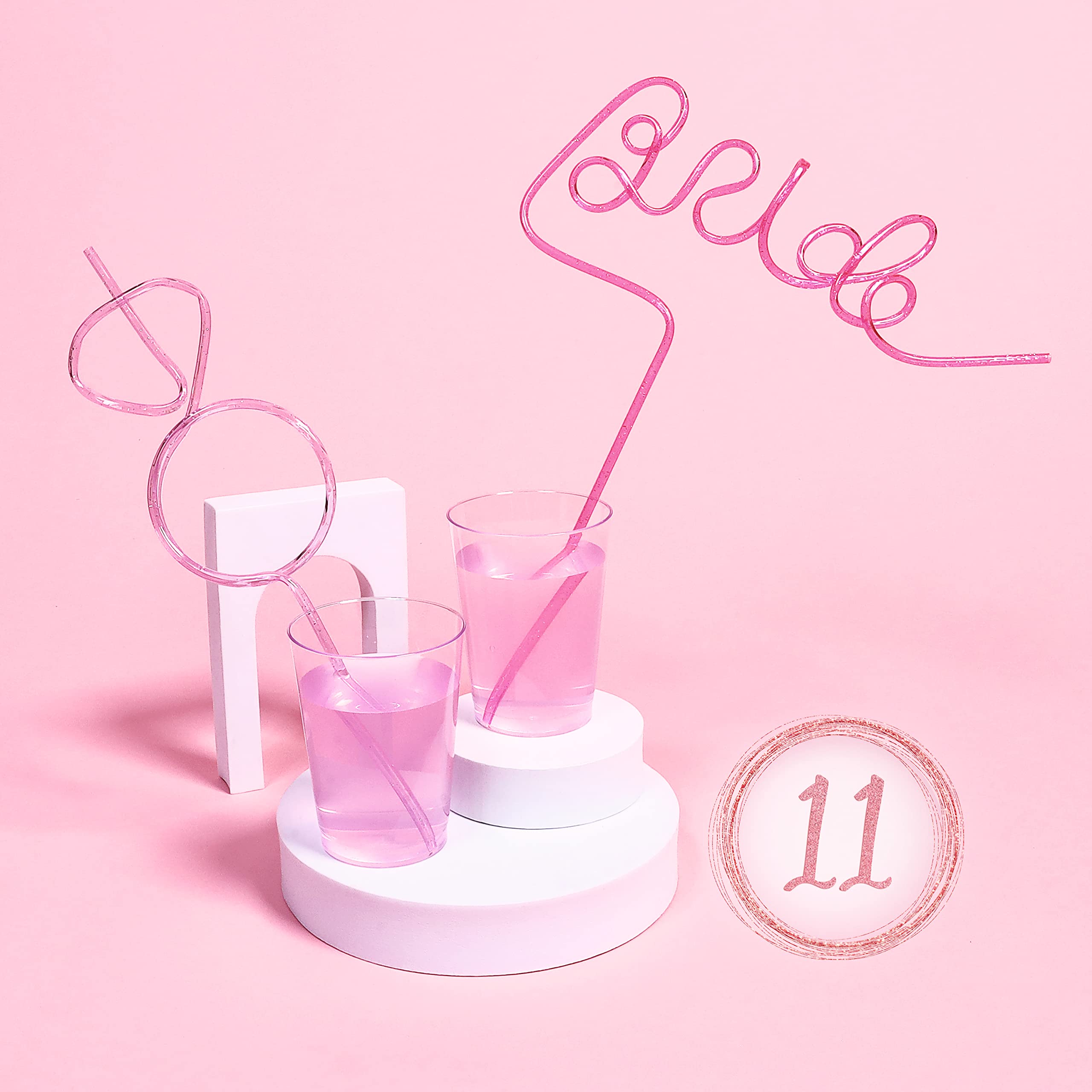 11 Pack Effortless Events Bachelorette Straws, Reusable, Glitter Bachelorette Party Straws, Bride Straws for Bachelorette Party & Diamond Ring Straw