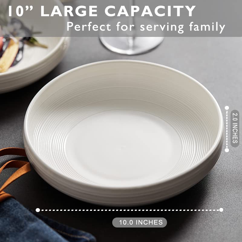 10-inch Large Ceramic Fruit Dish,Anti-Slip Edge Classy & Solid,60 oz white Porcelain Salad Plate, Serving bowl for Fruit,Salad, Veggies, Dessert, Appetizer (10"Large)