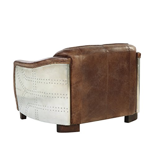 ACME FURNITURE Brancaster Retro Brown Top Grain Leather and Aluminum Loveseat