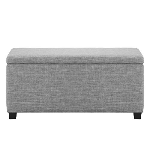 Amazon Basics Upholstered Rectangular Storage Ottoman and Entryway Bench, 35.5"W x 16.5"D x 17"H, Light Gray