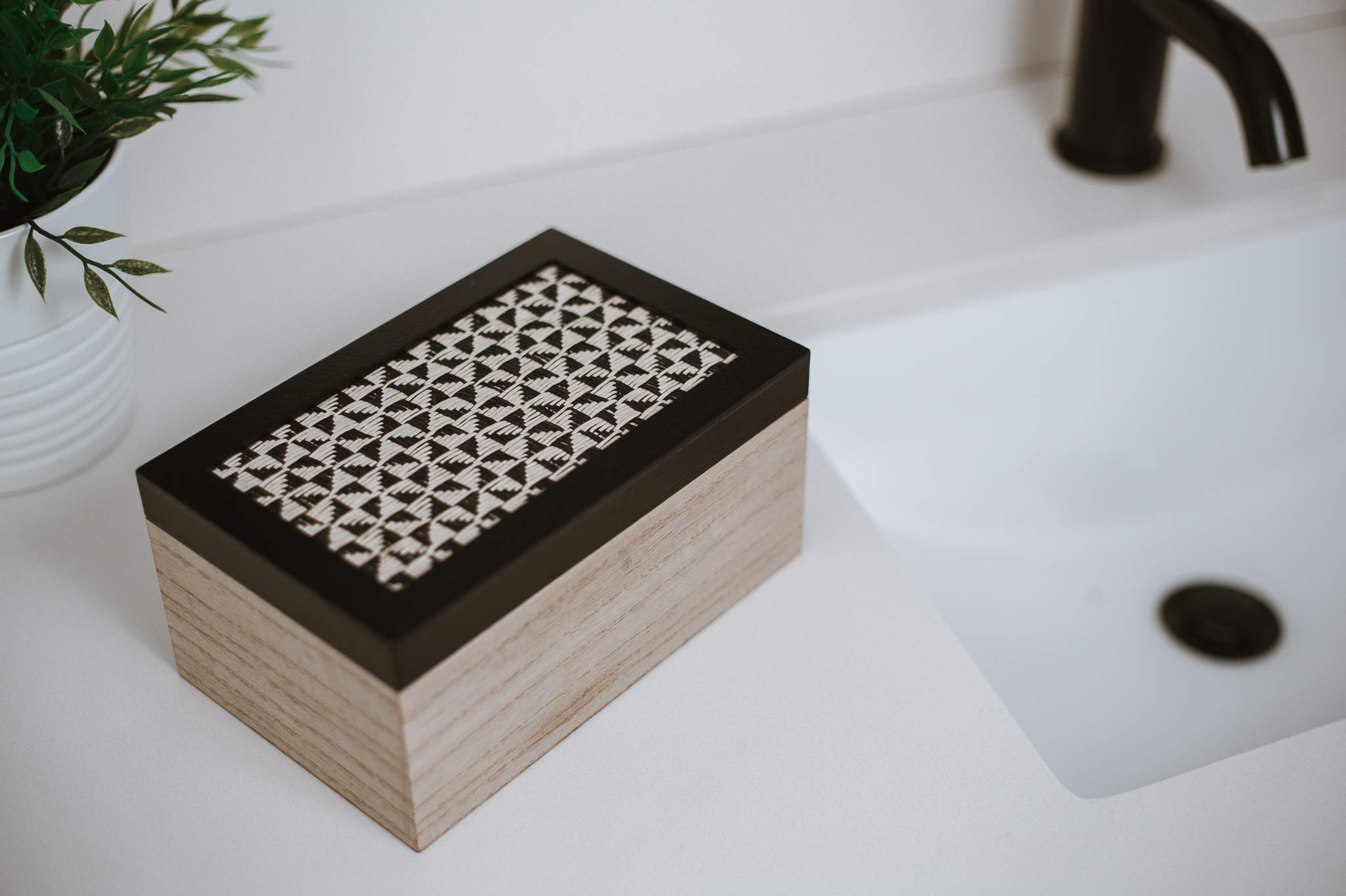 Bathroom Flushable Wipes Dispenser Decorative Wooden (MDF) Box Container to Conceal Diaper or Flushable Wipes 19cm x 12cm x 9cm Beige and Black