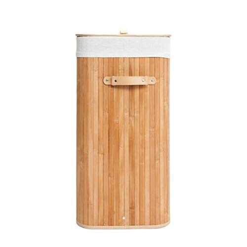 Double-Lattice Bamboo Folding Basket Body with Cover Wood Color Slim Laundry Baskets Dirty Laundry Hamper Basket Home Corner Bin MITPATY