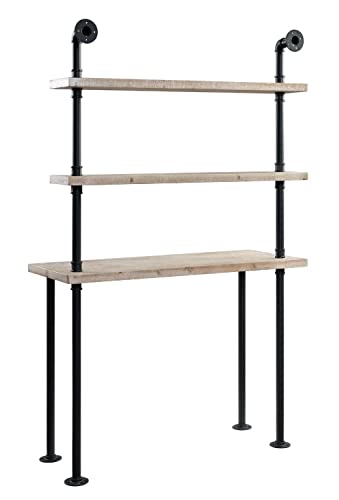 4D Concepts Philip Desk, Washed Fir Wood with black metal piping