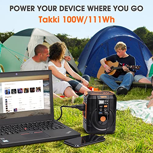 111Wh Portable Power Station, Takki Camping Solar Generator Power Bank with AC Outlet USB DC Port, Portable Charger Battery Pack for Fan, Camping, Laptop, School, Home, Emergency Backup