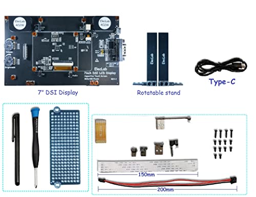 ElecLab 7 Inch 800x480 DSI Touchscreen Monitor Capacitive LCD Display RS232/RS485 Speaker Bracket for RPI 4B 3B+ 3B 3A+ 2B B+