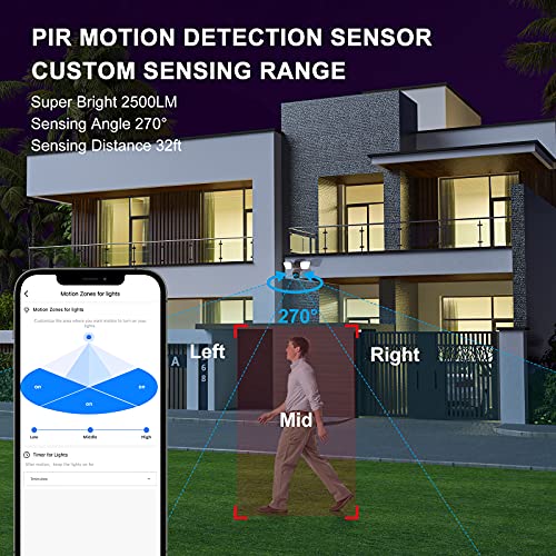 IBRIGHT Smart Floodlight Camera, 2.4Ghz 1080P Security Camera Outdoor, 2600LM, Motion Detection, 2-Way Audio, Siren System, Night Vision, IP65, Works with Alexa & Google Assistant, No Monthly Fees