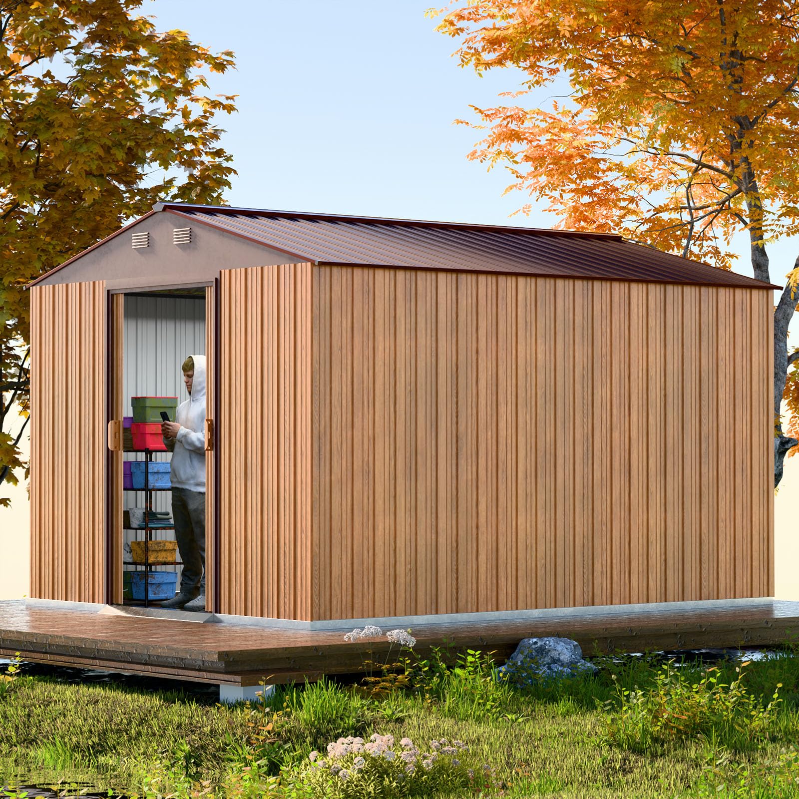 10X8X6 FT Modern Utility Steel Storage Shed with Sliding Door and Ventilation System - Ideal Metal Shed for Garden, Backyard, and Patio Organization