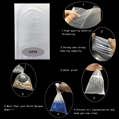 15 Pieces Sprayer Cup Liners,Paint Sprayer Bags,Paint Sprayer Parts Transparent Spray Gun Cup Canister Liners for HVLP Paint Sprayer Paint Sprayer Accessories (15, 7 x 11.8 inch)