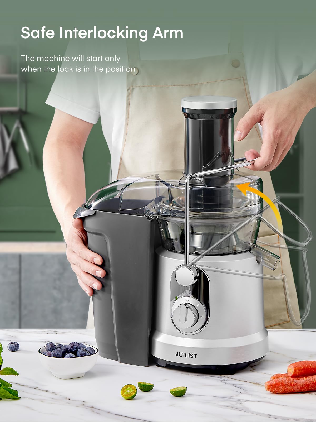 1300W Juicer Machines, Juilist Powerful Juice Extractor Machine with 3.2" Wide Mouth for Whole Fruits & Veggies, Fast Juicing Fruit Juicer for Beet, Celery, Carrot, Apple, Easy to Clean, BPA-Free