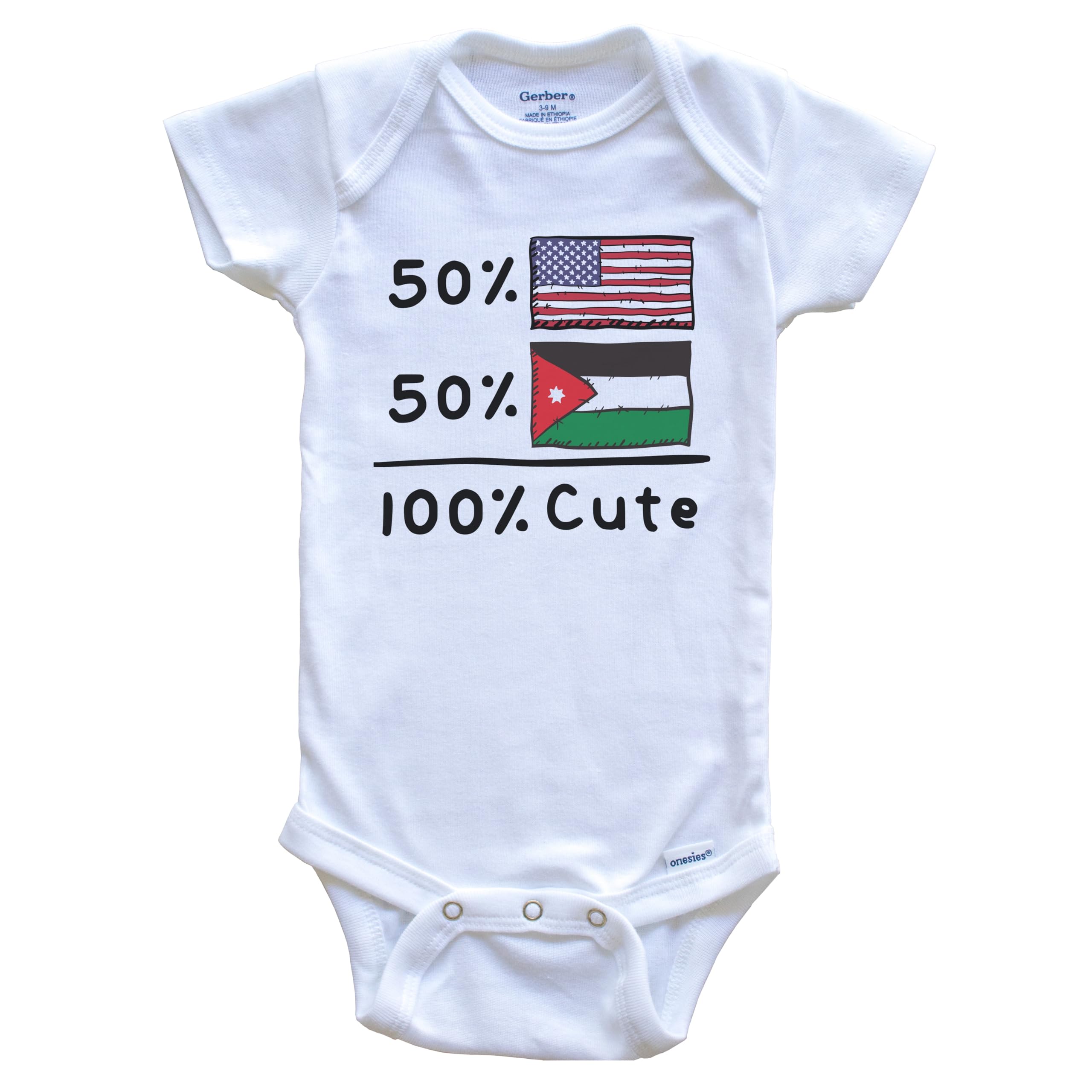 50% American 50% Jordanian 100% Cute Jordan USA Flags One Piece Baby Bodysuit, 6-9 Months White