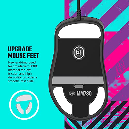 Cooler Master MM730 Wire Gaming Mouse Black, Adjustable 16,000 DPI, Palm|Claw Grip, PixArt Optical Sensor, Ultraweave Cable, PTFE Feet, RGB Lighting (MM-730-KKOL1)