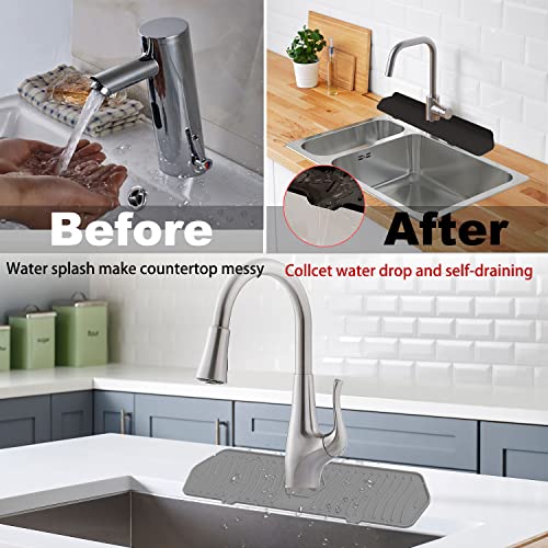 17.7" Faucet Handle Drip Catcher Tray,Silicone Self Draining Faucet Splash Guard,Reuseable Kitchen Sink Mat Fit Most Faucet,Bathroom Sink Absorbent Countertop Drying Faucet Pad