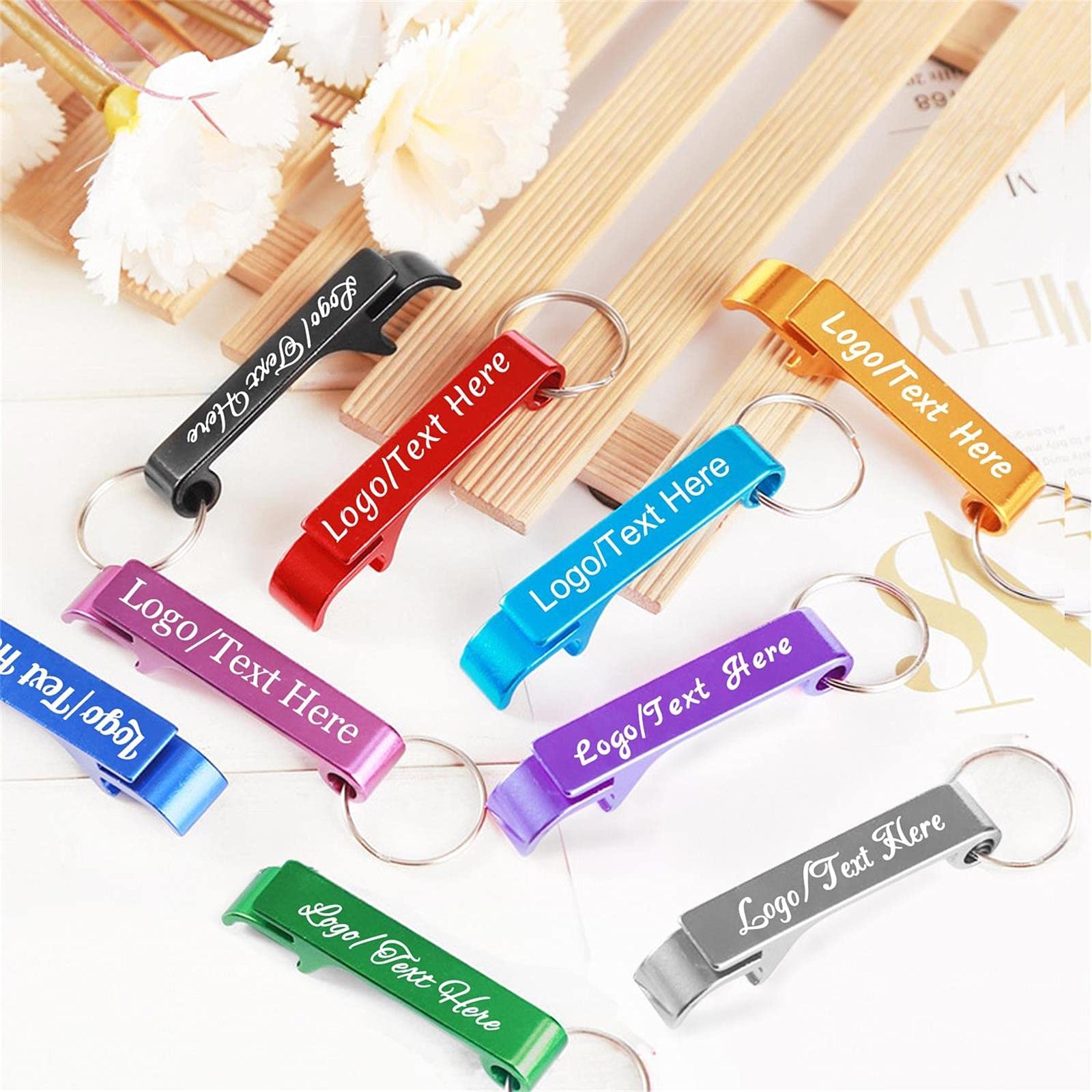 100PCS Custom Personalized Bottle Opener Keychain Bulk Engraved with Logo Text for Men Women,Customized Metal Aluminum Bottle Opener Keychains Wedding Party Favors Gifts
