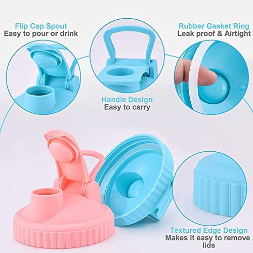 4Pack Mouth Mason Jar Pour Spout Lid, Wide Mason Jar Lids, Canning Lids with Flip Top Lid Leak-Proof Seal for Pouring, Drinking and Airtight Storage(Light Gray/Light Pink/Black/Light Blue)