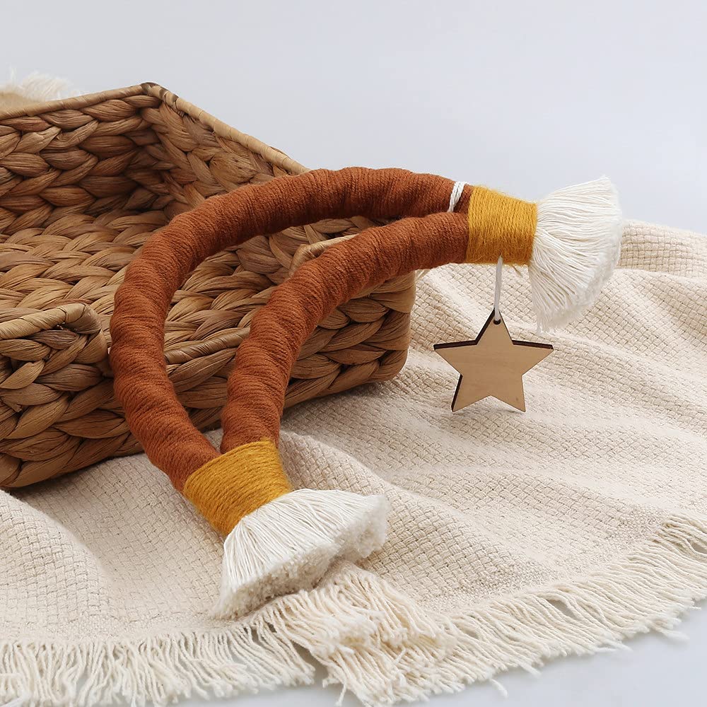 ZWADOU Rainbow Moon Wall Hanging,Rainbow Moon Wall Art,Handmade Macrame Rainbow Wall Decor for Nursery Kids Room Home Decor, Yellow+brown, rainbow:8*7in,luna:9.5*5.5in