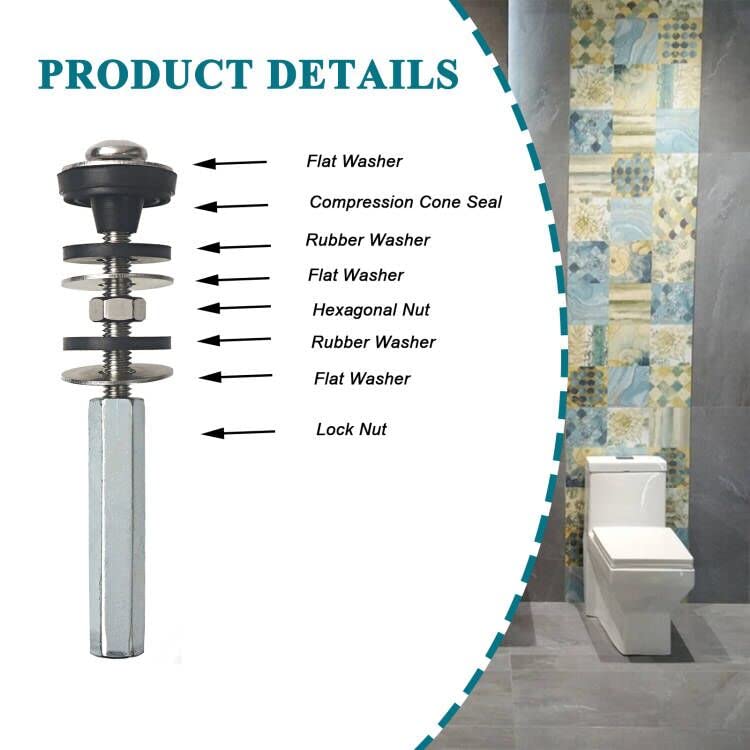 2 Pack Toilet Tank to Bowl Bolt Kits, Universal Heavy Duty Bolts Toilet Bolts with Waterproof Stainless and Rubber Washers Gasket, Nuts Easy to install