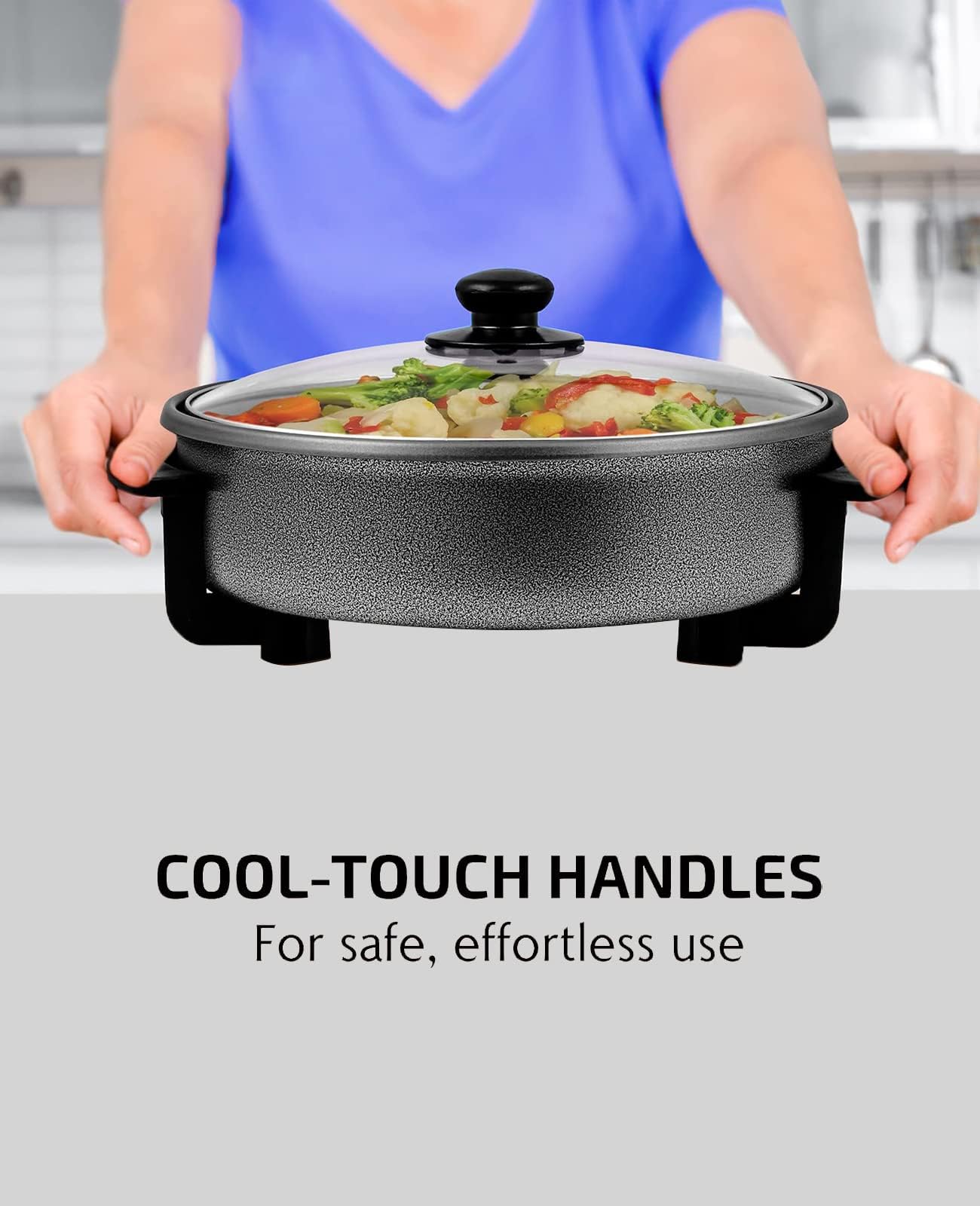12-Inch Nonstick Electric Skillet - Aluminum Coated Grill Pan & Glass Lid Cover