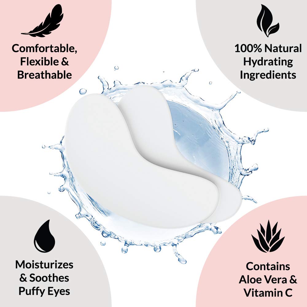 100 Pairs Under Eye Pads for Lash Extensions - Lint Free Hydrogel Eye Patches with Vitamin C & Moisturizing Aloe Vera For Eyelash Extension & Lash Lift - Professional Esthetician Gel Undereye Eyepads