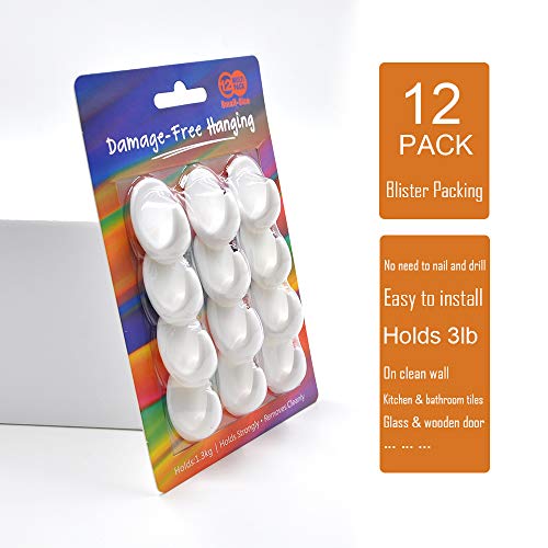 Adhesive Hooks,Damage-Free Hanging Wall Hook Pothook Strong Waterproof Hanger for Robe, Coat, Towel, Keys, Bags, Home, Kitchen, Bathroom,Office (Small-Size)(12Pack White)