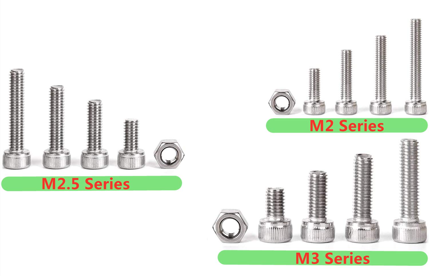 Guard4U 480Pcs Metric M2 M2.5 M3 304 Stainless Steel Hex Socket Head Cap Screws Nuts Assortment Kit