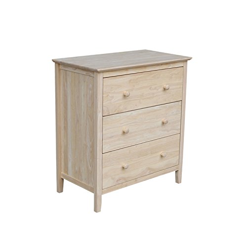 International Concepts Nightstand with 3 Drawers, Standard & Dresser with 3 Drawers, Unfinished