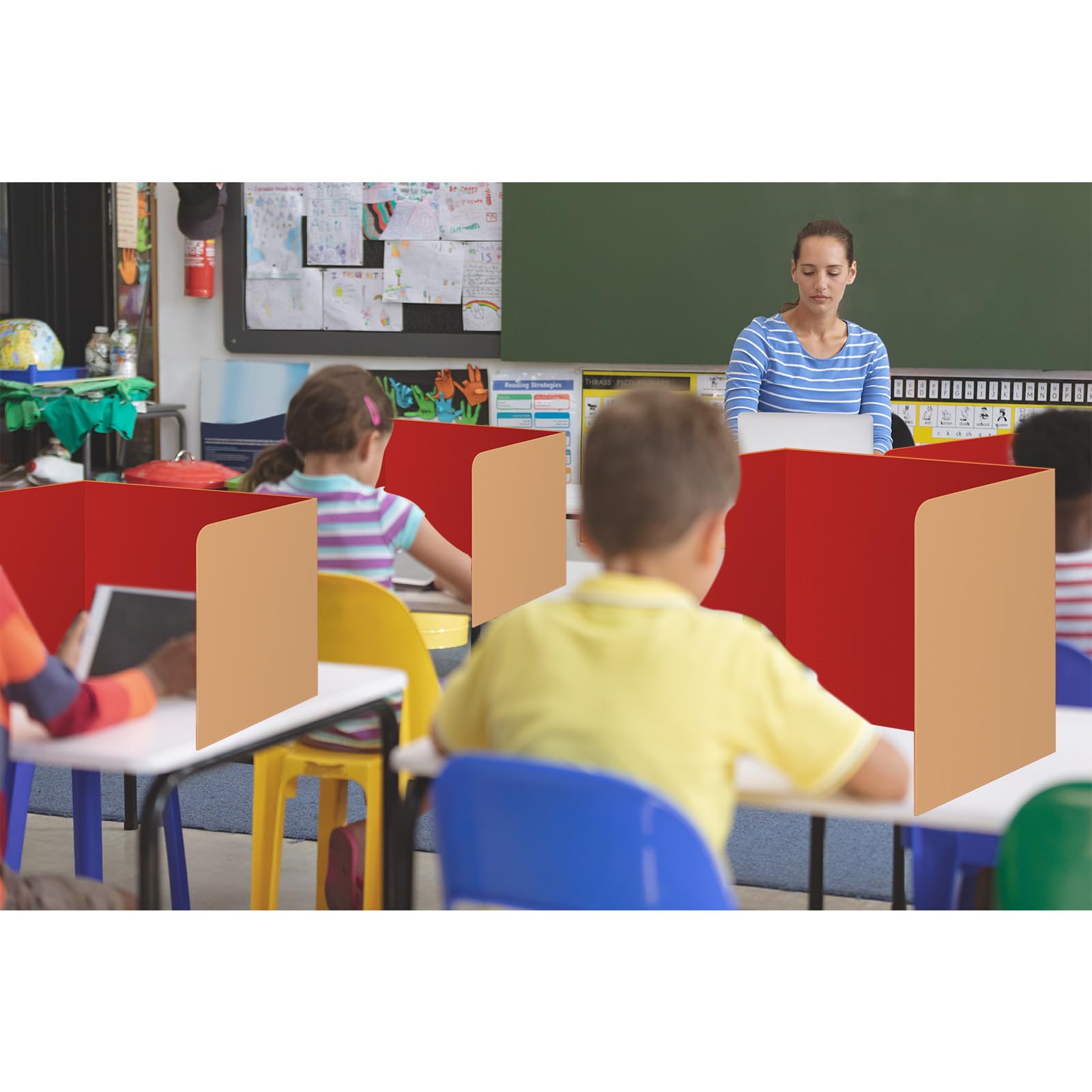 12 Pcs Privacy Folders for Students Red Desk Dividers Classroom Test Dividers Desks Privacy Panel Partitions Trifold Desk Dividers for School