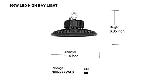 100W UFO LED High Bay Light 6500K Daylight LED Warehouse Light, IP65 100 Watt LED UFO Light Fixture